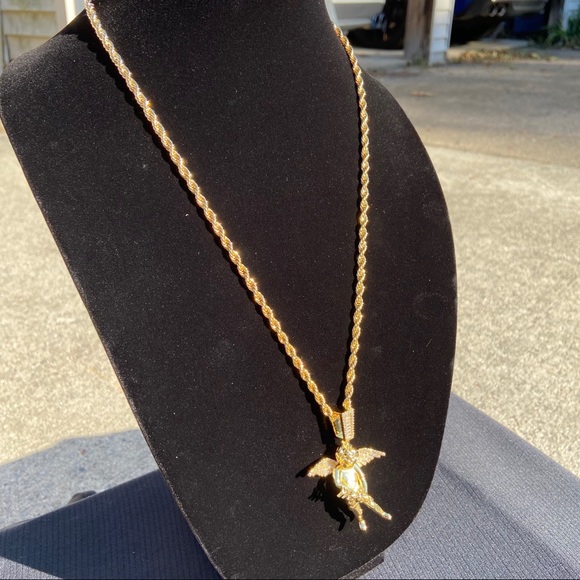 Accessories | Gold Chain Rope Chain 4mm And Icy Angel Pendant Set ...